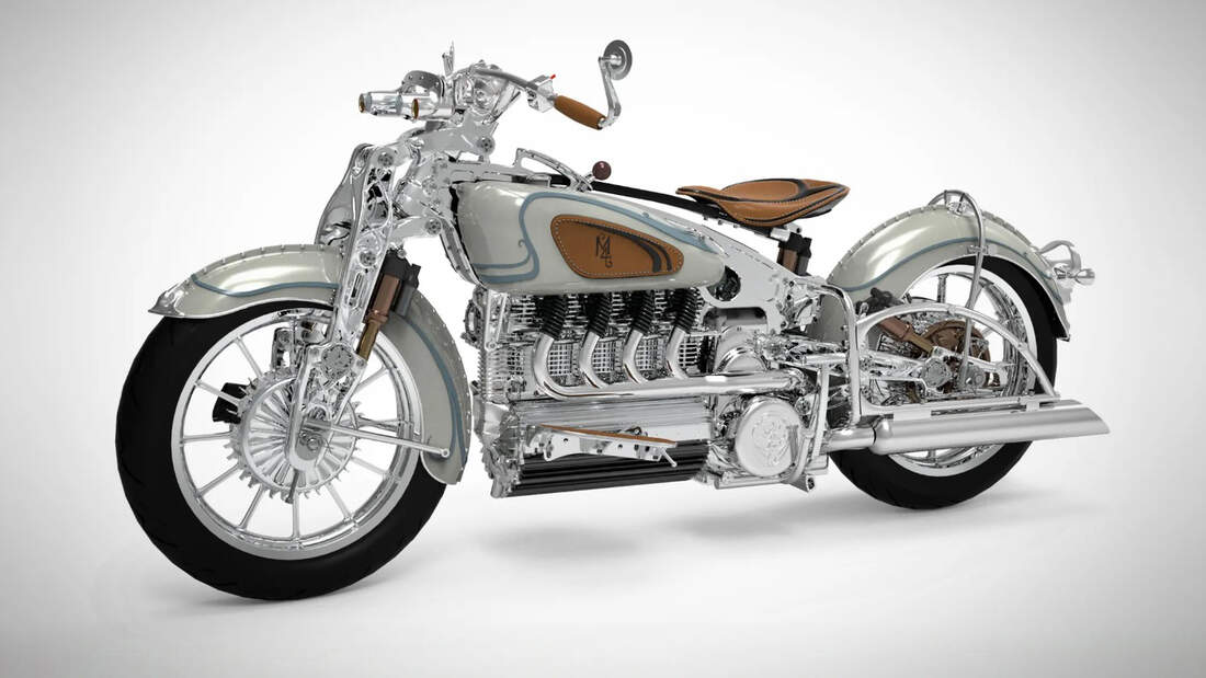 Retro-Motorrad mit 4 Zylindern hintereinander: Magnolia 4 ...