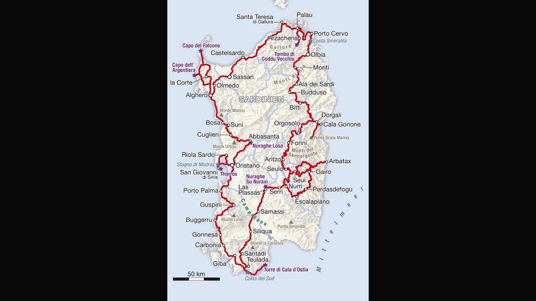 Sardinien Motorradtouren Karte